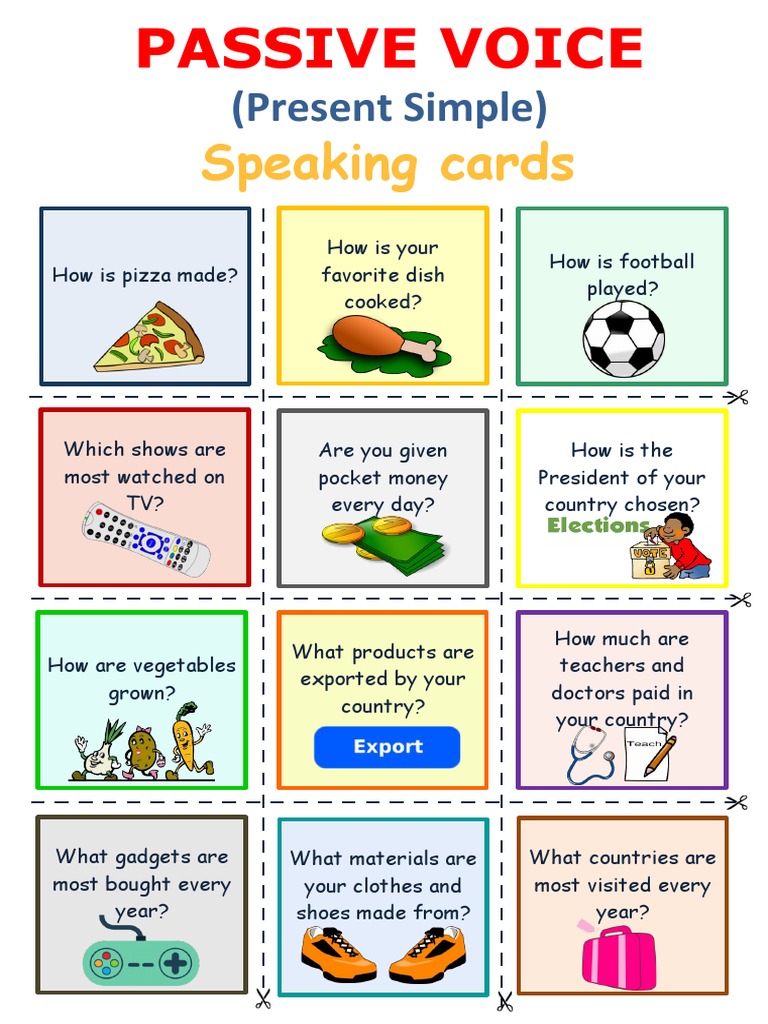 Passive Voice Present Simple Speaking Cards CLT Communicative Language ...