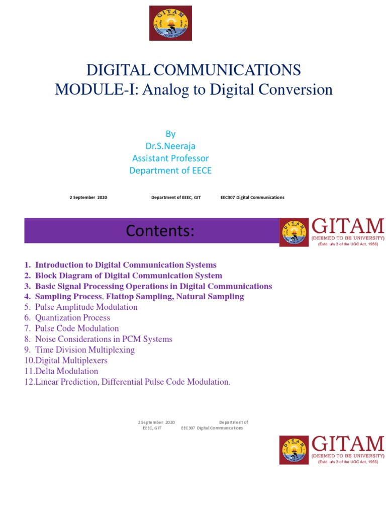 Digital Communications MODULE-I: Analog To Digital Conversion | PDF | Sampling (Signal ...