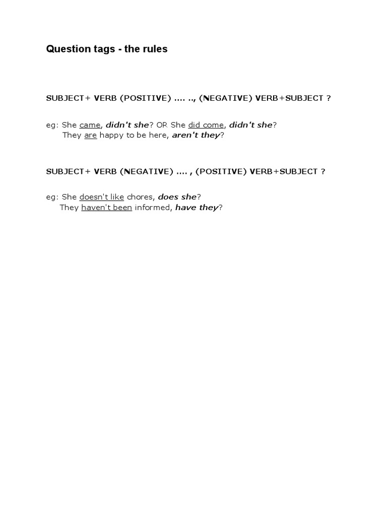 Question Tags: Rules & Examples | PDF | Wellness | Lifestyle