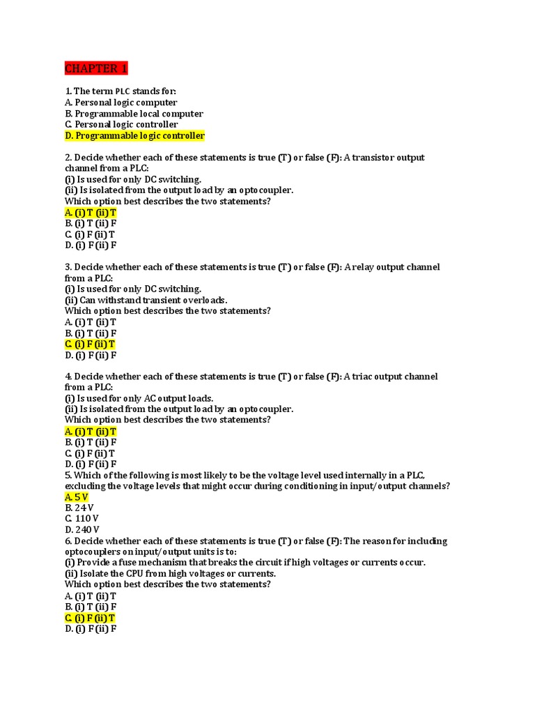 PLC and Sensor Quiz Questions | PDF | Operational Amplifier | Analog To ...