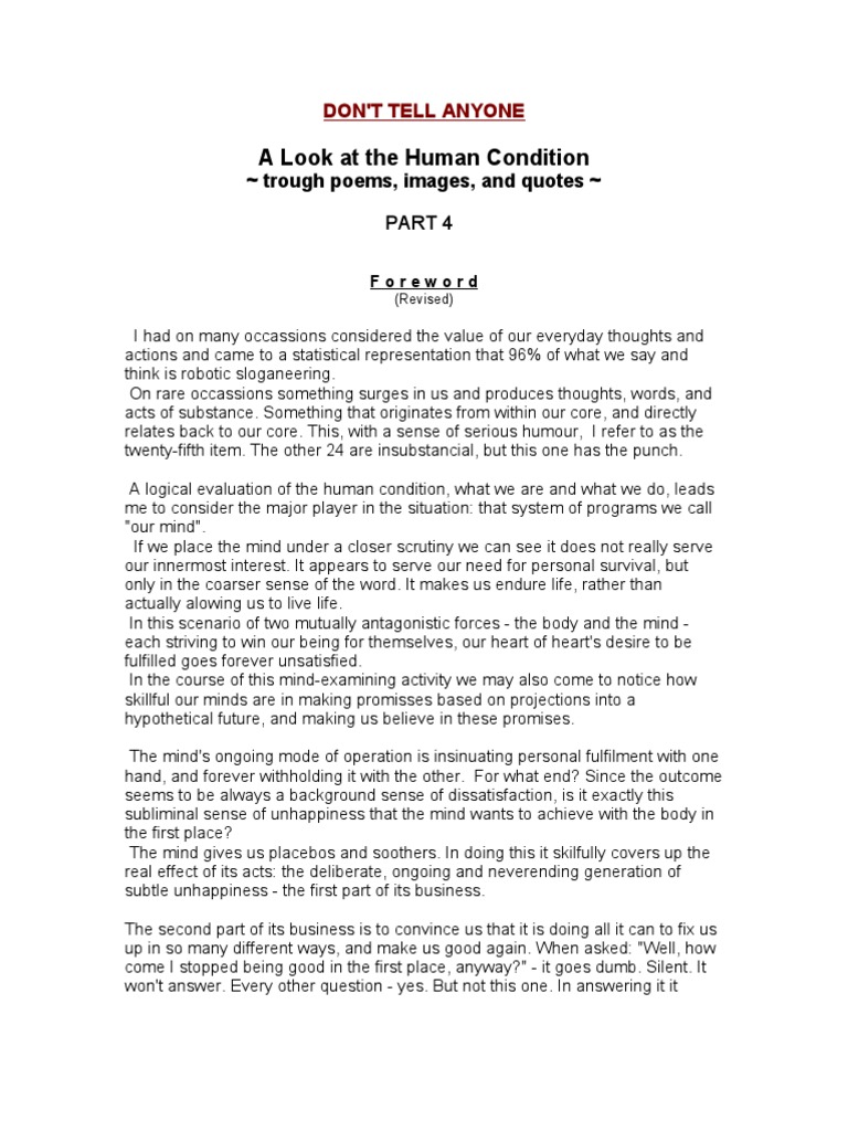 A Look at The Human Condition: Trough Poems, Images, and Quotes | PDF ...