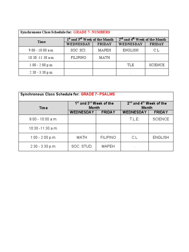 Grade 7 Synchronous Class Schedule | PDF