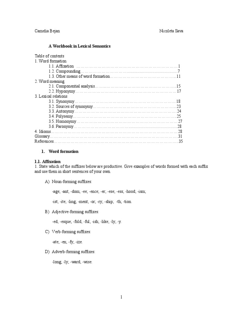 A Workbook in Lexical Semantics | Download Free PDF | Adverb ...