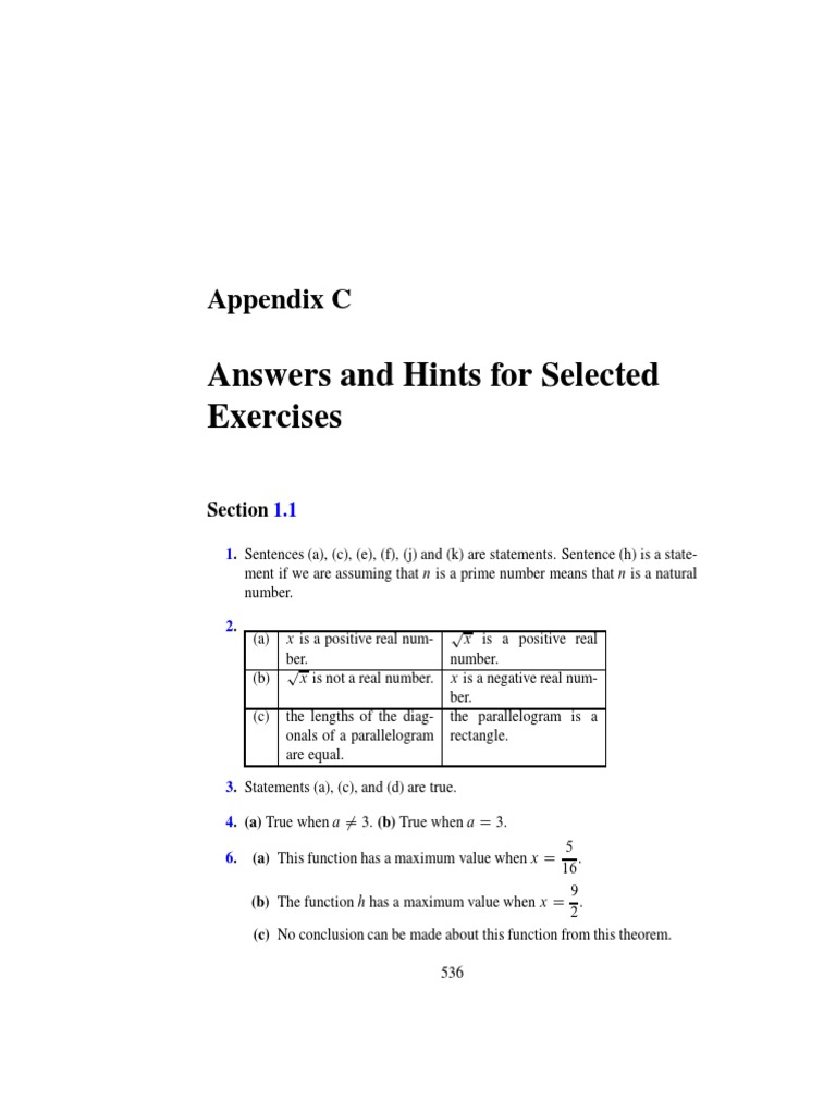 Answers and Hints For Selected Exercises: Appendix C | Download Free ...