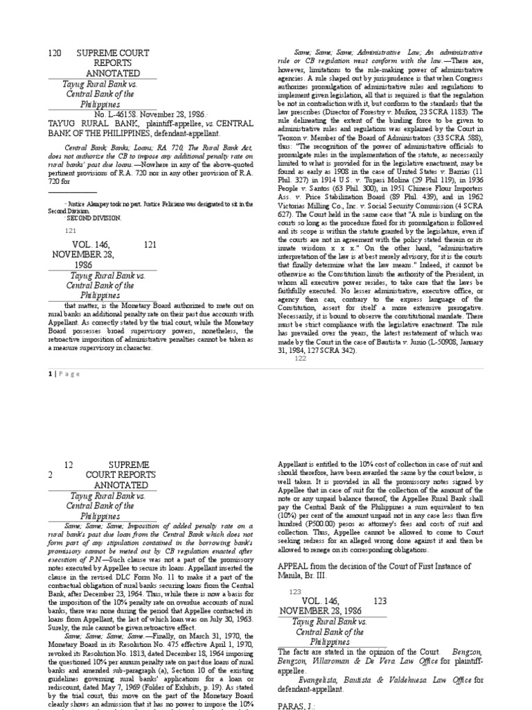 Tayug Rural Bank vs. Central Bank of The Philippines: 120 Supreme Court ... Tayug Rural Bank vs. Central Bank of The Philippines: 120 Supreme Court ...