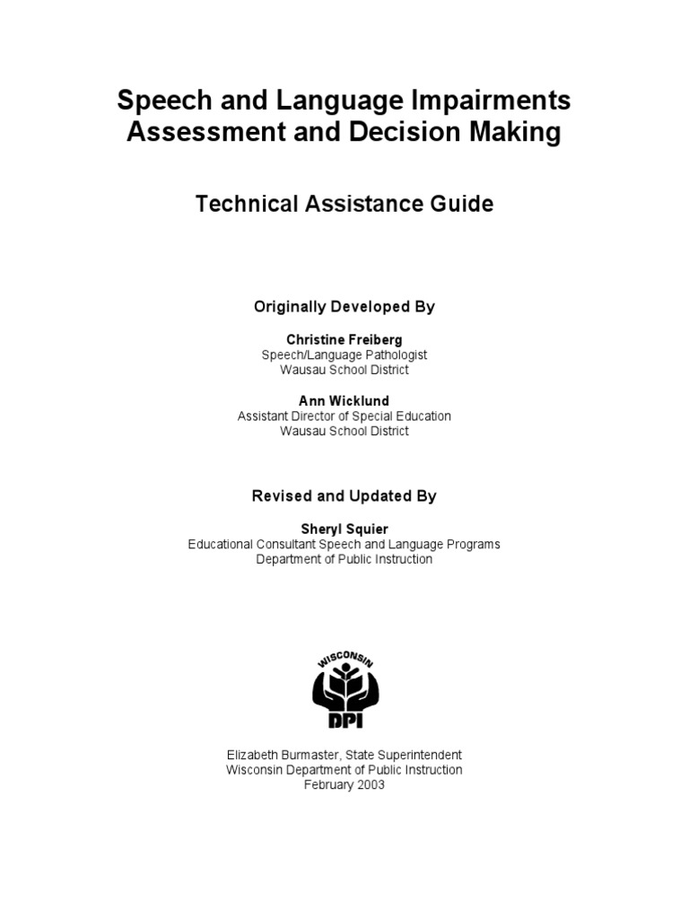 Speech and Language Impairments Assessment and Decision Making | PDF ...