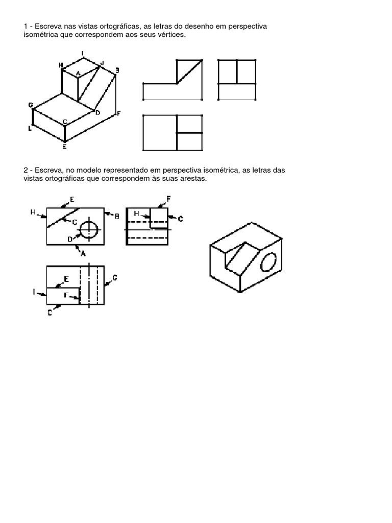 Exercícios de Projeção Ortográfica 1º Diedro | PDF