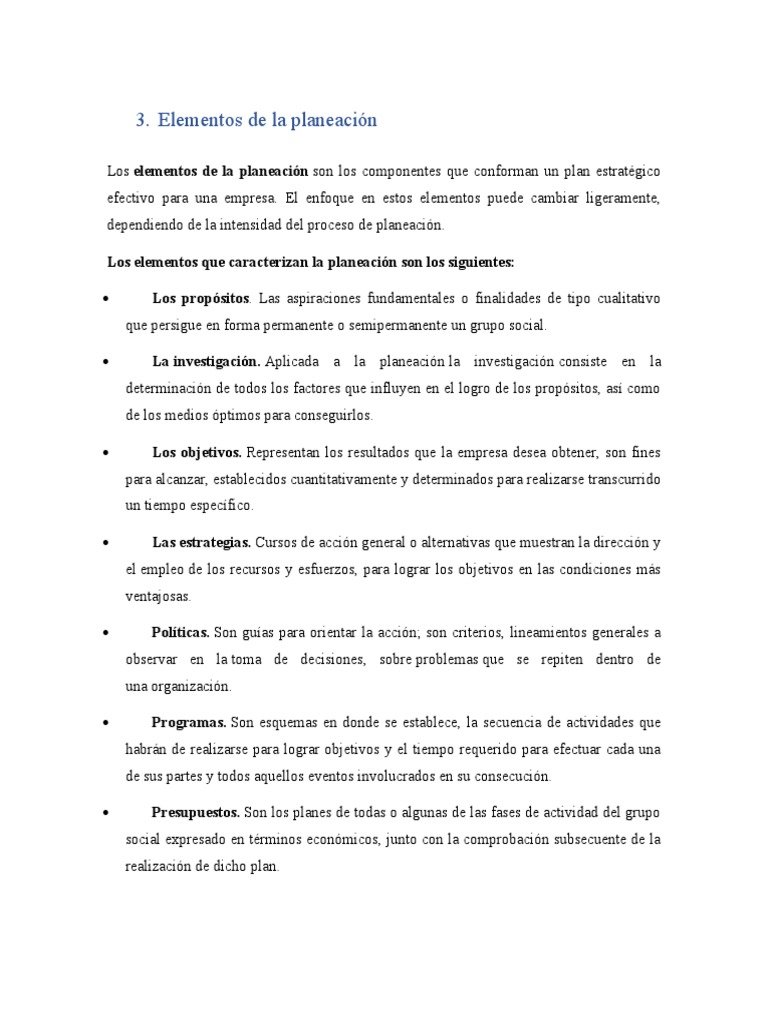 Elementos Clave De La Planeación Pdf