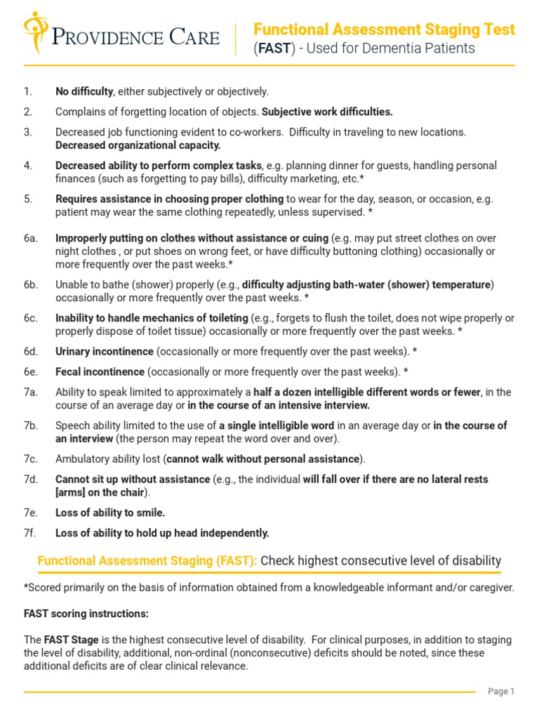 Rovidence ARE: Functional Assessment Staging Test | PDF | Caregiver ...