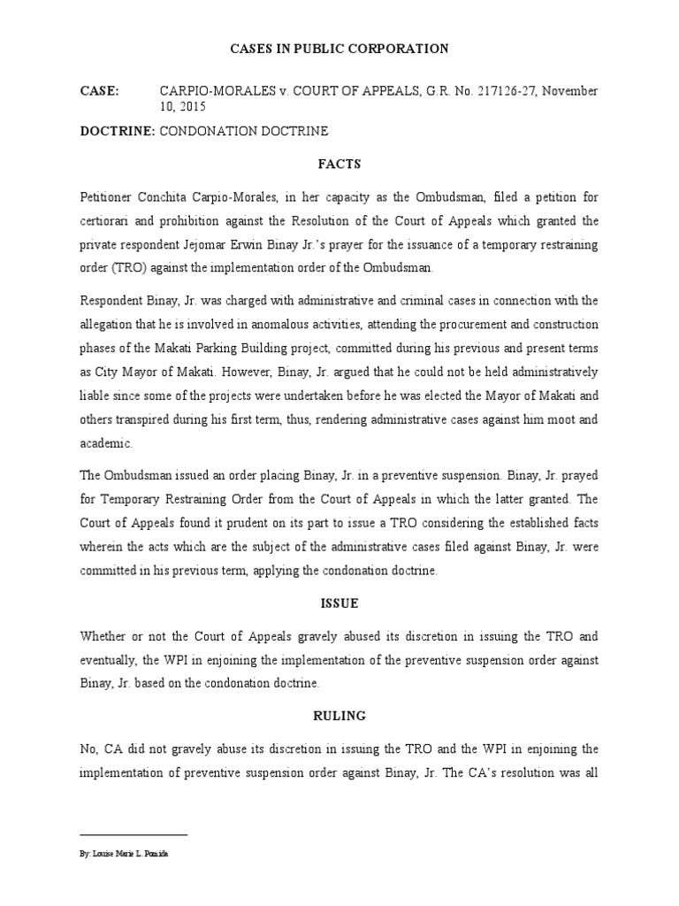 Cases in Public Corporation Case: Doctrine: Condonation Doctrine Facts | PDF | Injunction ...