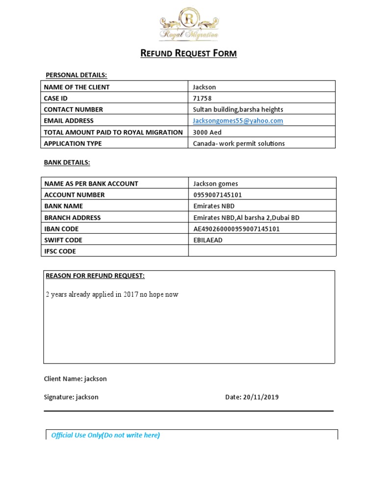 Tasheer Refund Request Form | PDF