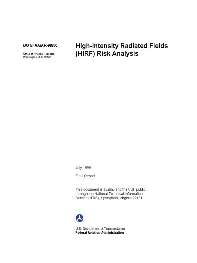 High-Intensity Radiated Fields (HIRF) Risk Analysis: DOT/FAA/AR-99/50 ...