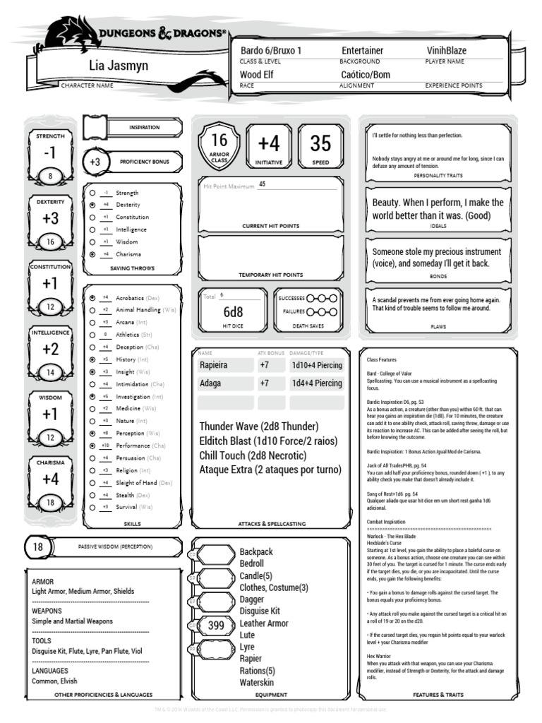 Ficha de Personagem D&D | PDF | Gary Gygax Games | D20 System