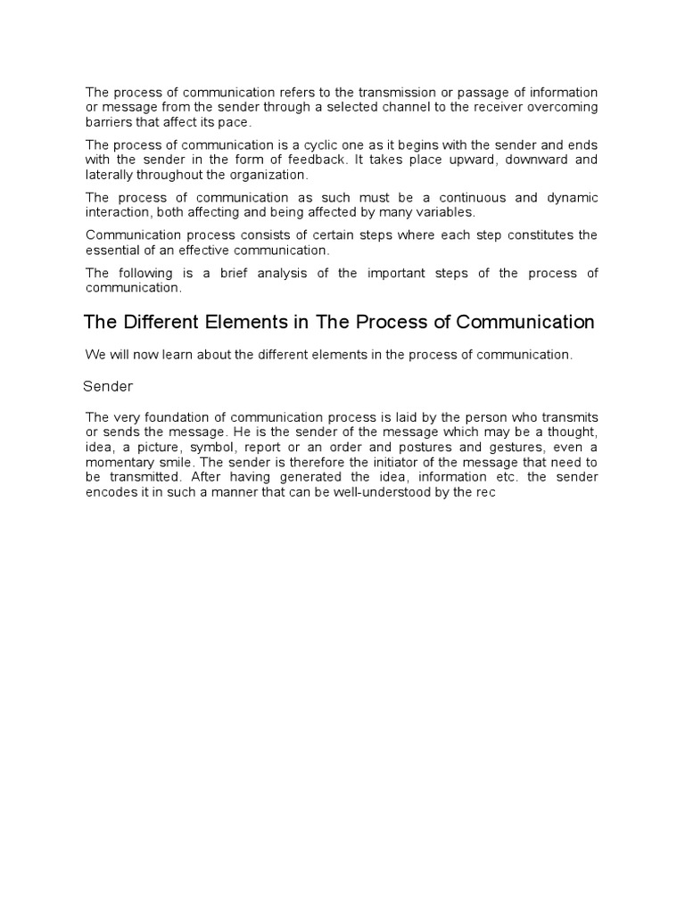 The Different Elements in The Process of Communication: Sender | PDF
