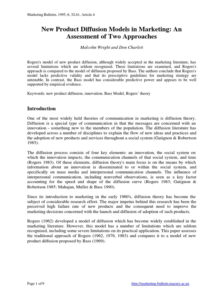 Marketing Diffusion Models Review | PDF | Communication | Innovation