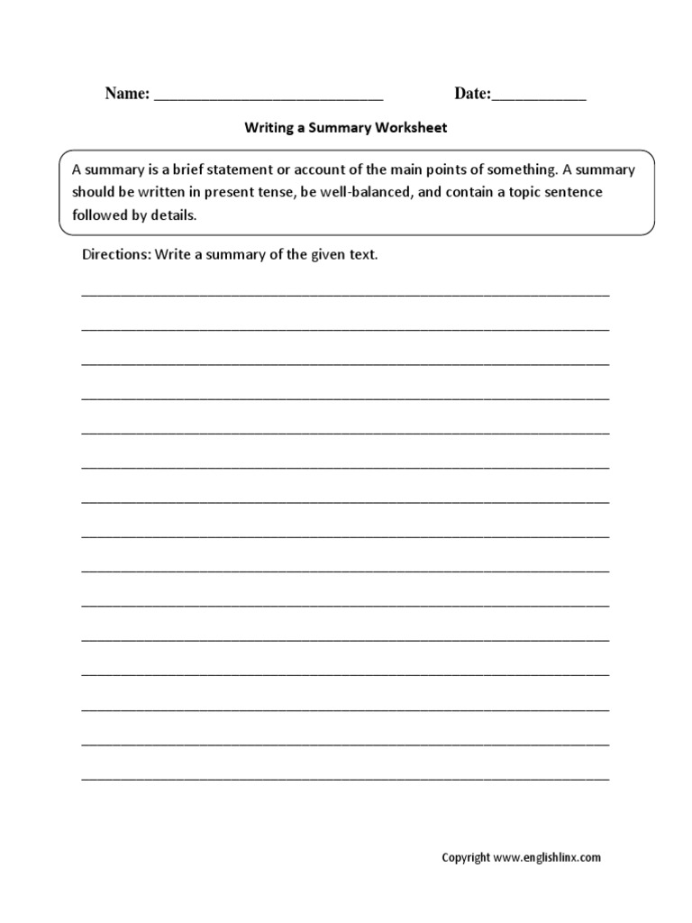 Writing A Summary Worksheet PDF | PDF
