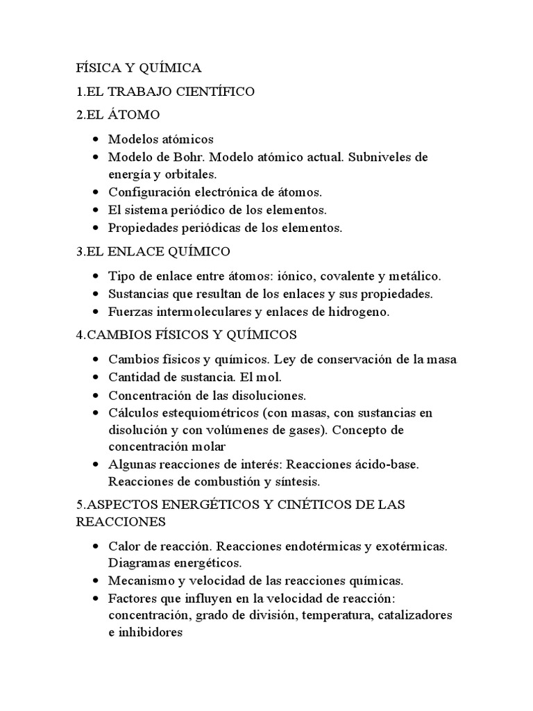 Temas y Subtemas 4º | PDF | Química | Enlace químico