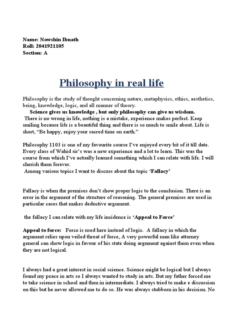 Philosophy in Real Life | PDF | Argument | Fallacy