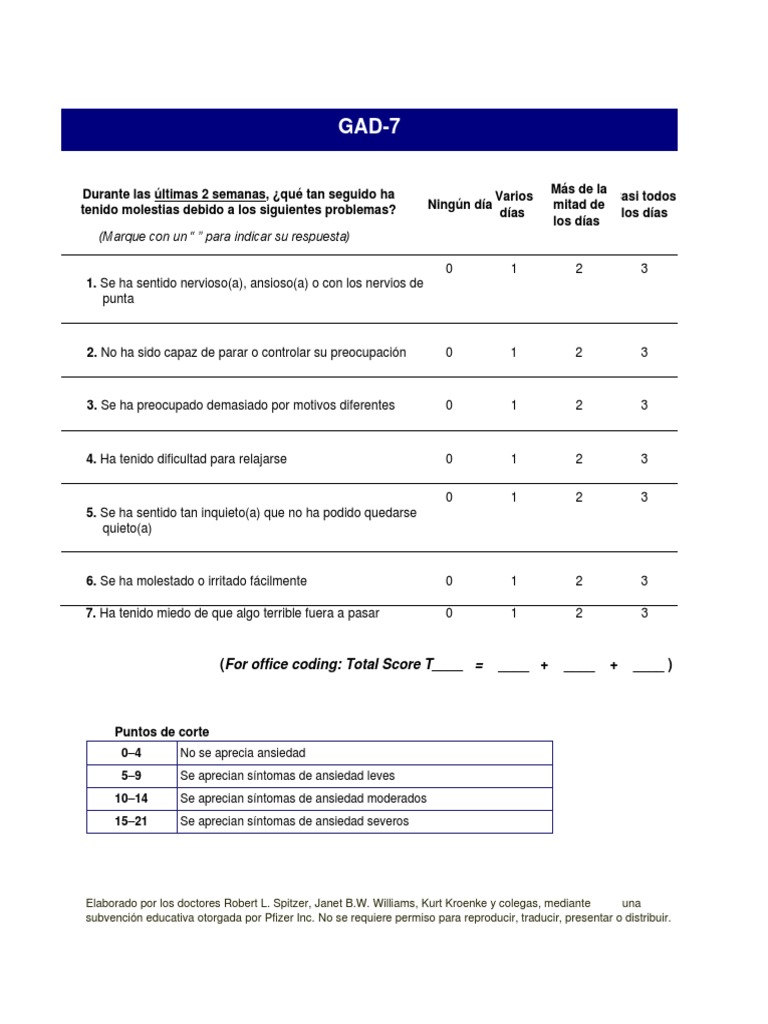 Escala Del Trastorno de Ansiedad Generalizada (GAD-7) | PDF