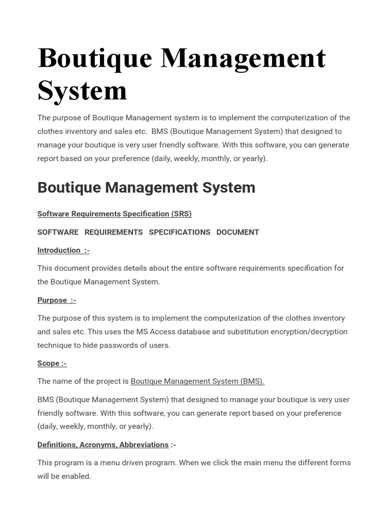Boutique Management System Pdf Specification Technical Standard