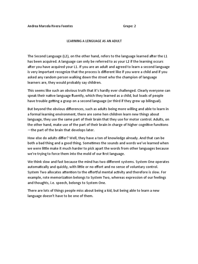 Learning a Second Language as an Adult | PDF