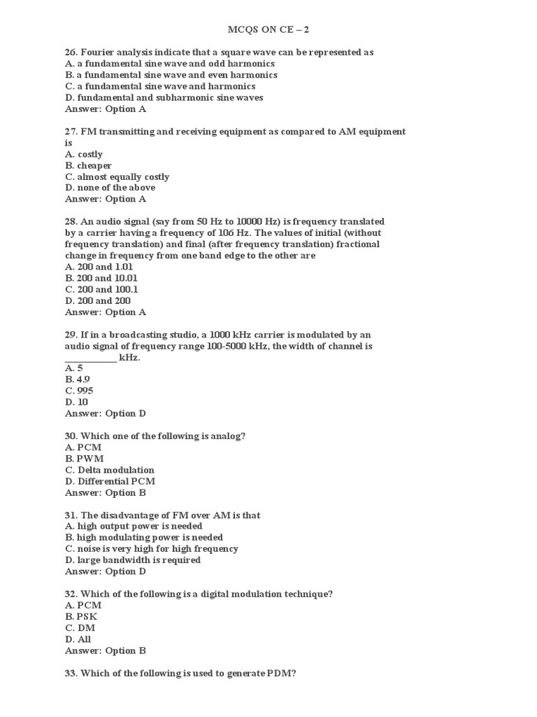 MCQS On Ce - 2 | PDF | Amplifier | Frequency Modulation