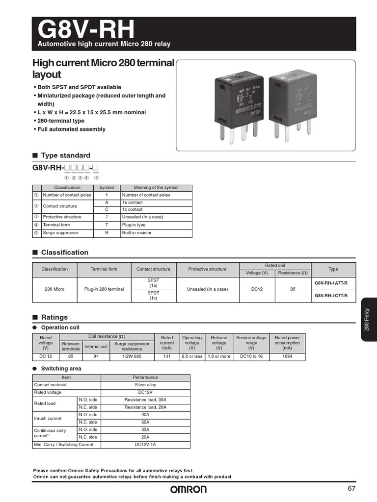 G8V-RH: High Current Micro 280 Terminal Layout | PDF | Relay | Switch