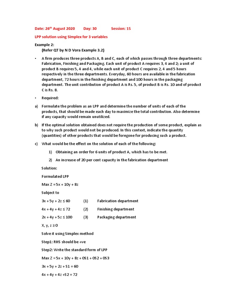 12 LPP Simplex 3 Variables | PDF | Applied Mathematics | Teaching Mathematics