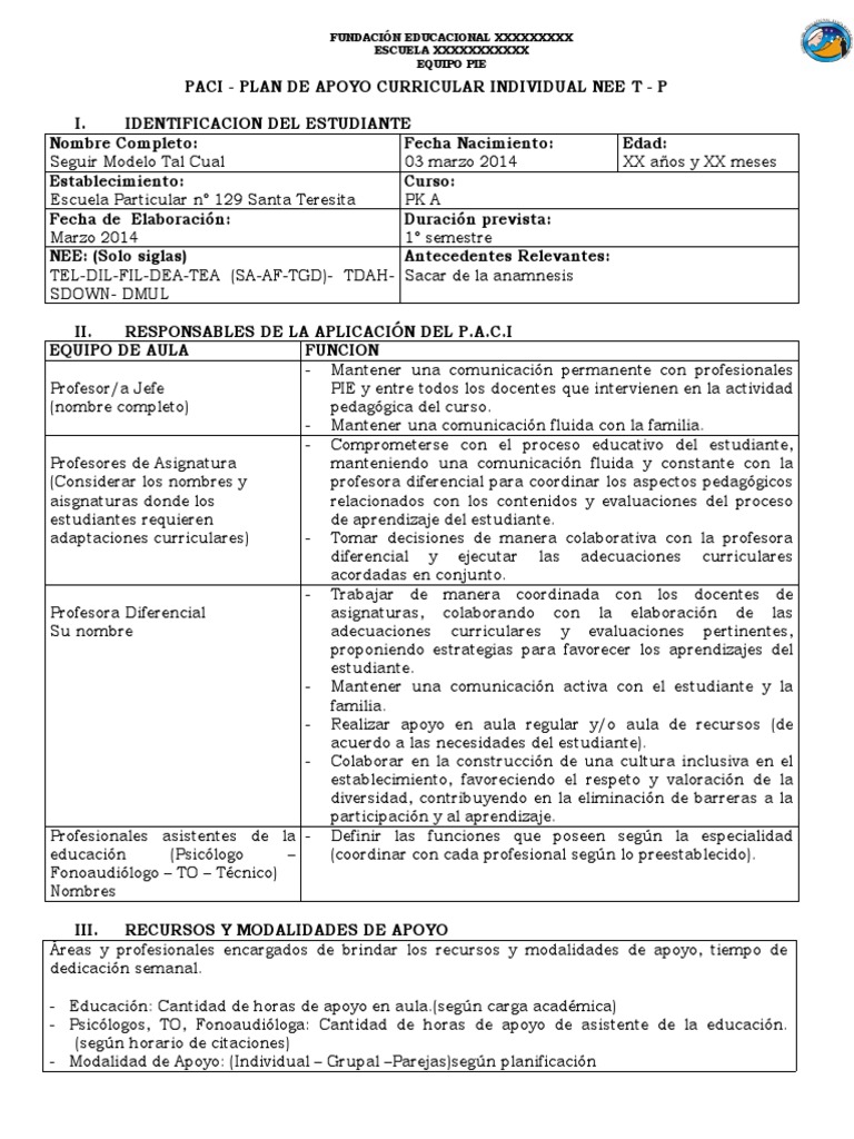 Formato PACI Con TIPS | PDF | Plan de estudios | Evaluación