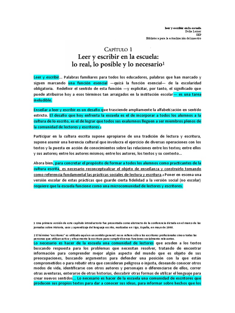 Delia Lener Leer y Escribir en La Escuela | PDF | Escritura | Aprendizaje