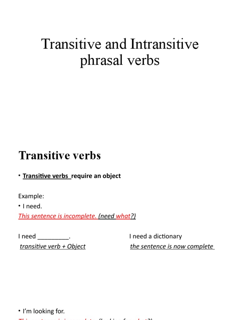 Transitive vs Intransitive Phrasal Verbs | PDF | Language Arts & Discipline