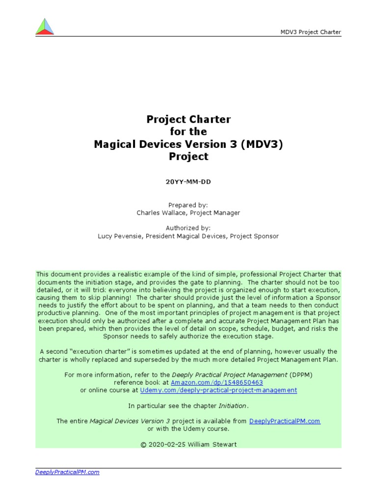 1 - MDV3 Project Charter | PDF | Return On Investment | Outsourcing