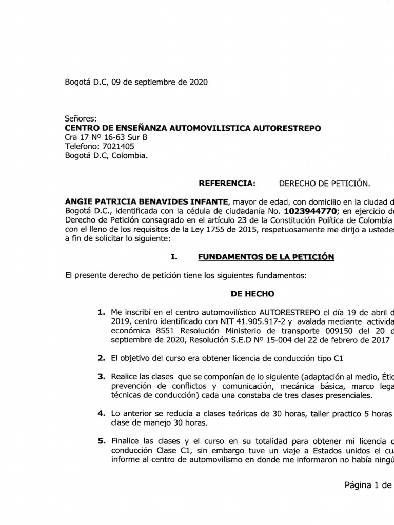 Derecho de Peticion Angie Patricia Infante | Descargar gratis PDF ...
