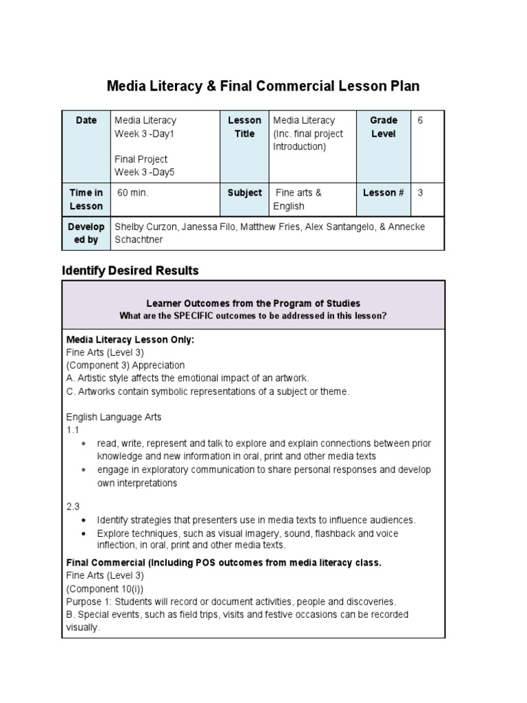 Wood You Beleaf It - Final Media Literacy Commercial Lesson Plan | PDF ...