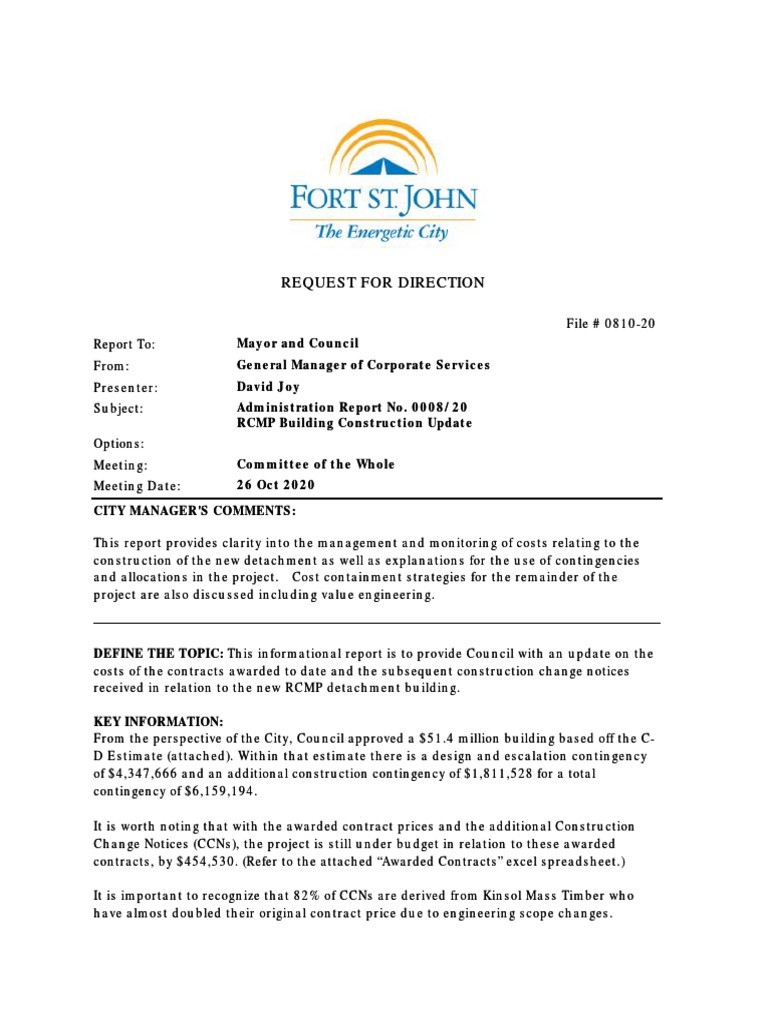 Fort St. John RCMP Building Construction Update - Oct. 26, 2020 | PDF ...