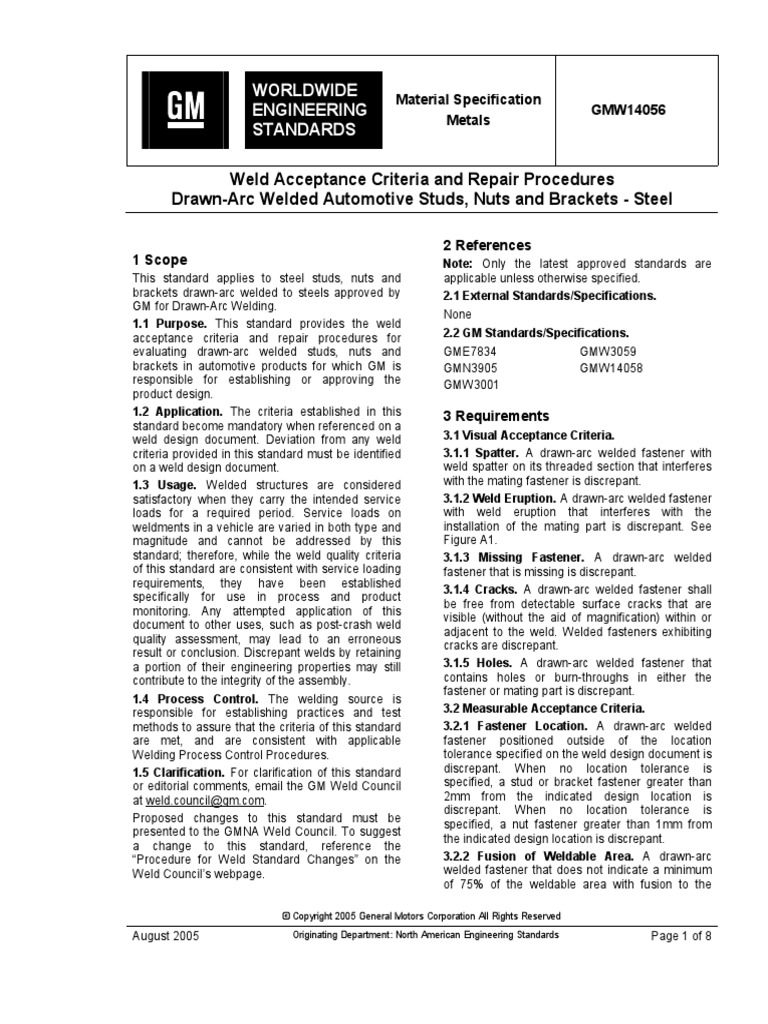 Weld Acceptance Criteria and Repair Procedures Drawn-Arc Welded ...