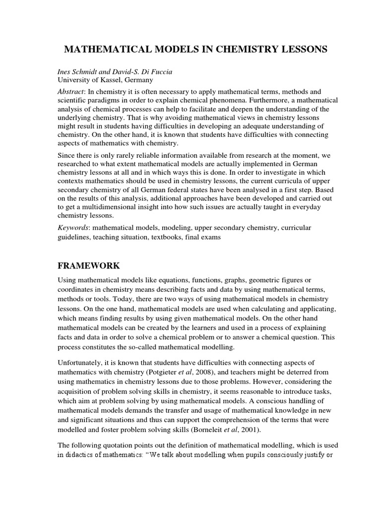 Mathematical Models in Chemistry Lessons | PDF | Curriculum | Teaching ...