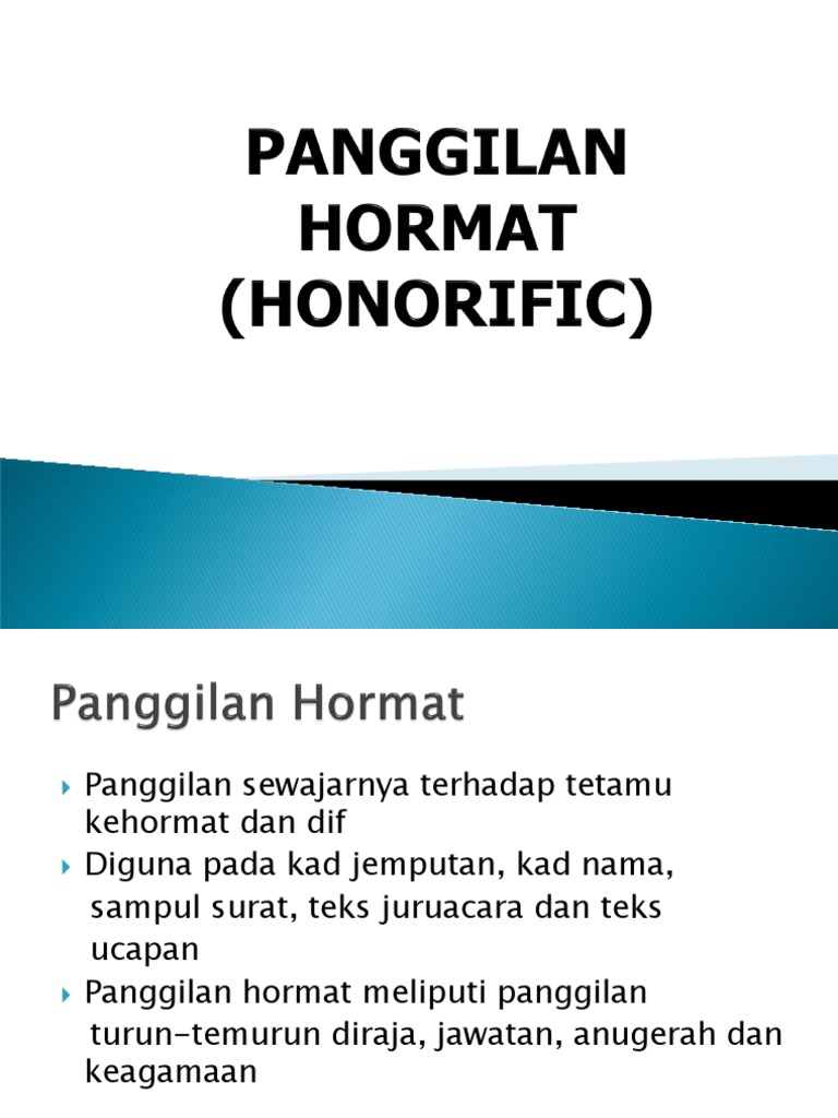03 Panggilan Hormat (Honorific) | PDF