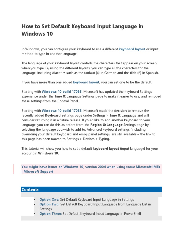 How To Set Default Keyboard Input Language in Windows 10 PDF | PDF ...