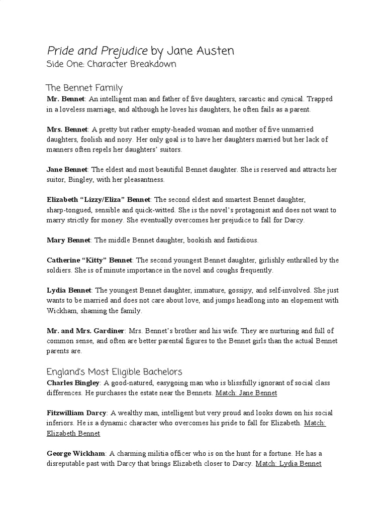 Pride and Prejudice Basic Study Guide and Breakdown | PDF | Pride And ...