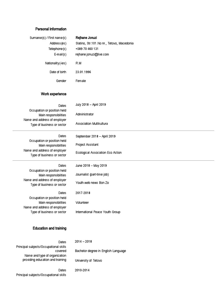 CV Europas-Shqip | PDF | Languages | Energy And Resource