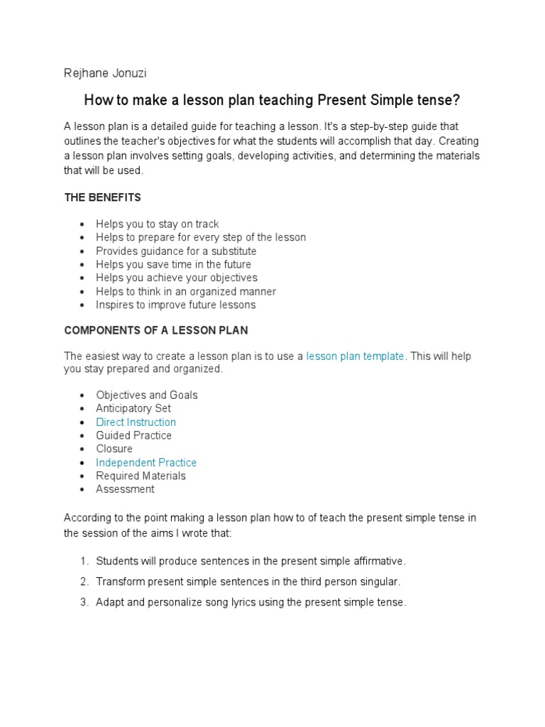 Lesson Plan Teaching Present Simple Tense | PDF | Career & Growth