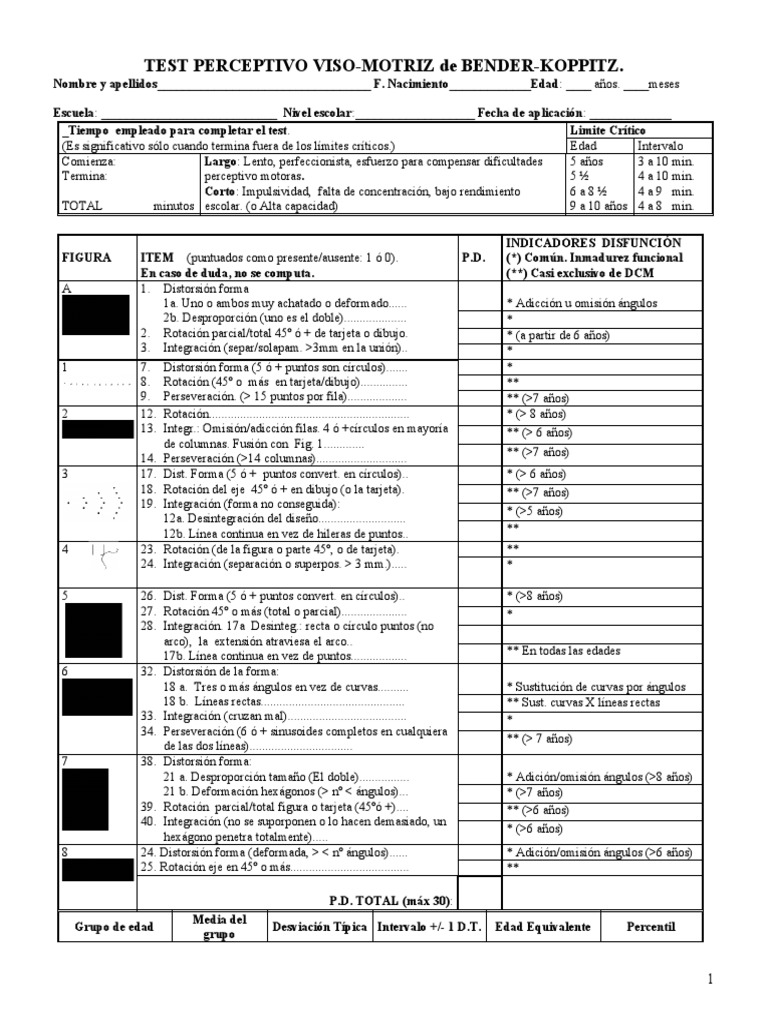 Plantilla Evaluacion Bender | PDF | Rotación | Salud mental