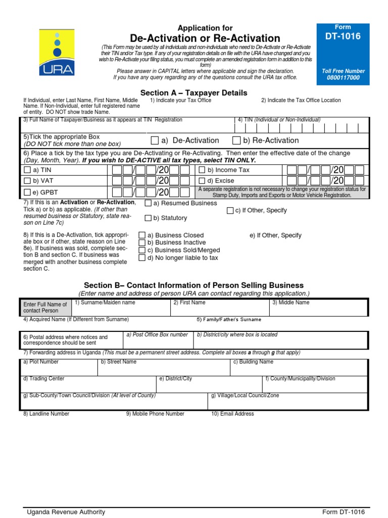 DT-1016 De-Activation and Re-Activation | PDF | Taxpayer | Taxes