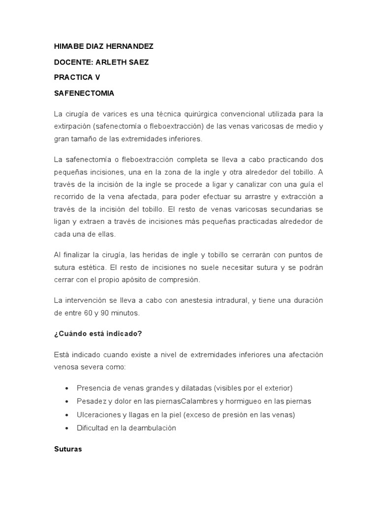 Safenectomía: Técnica y Procedimiento | PDF