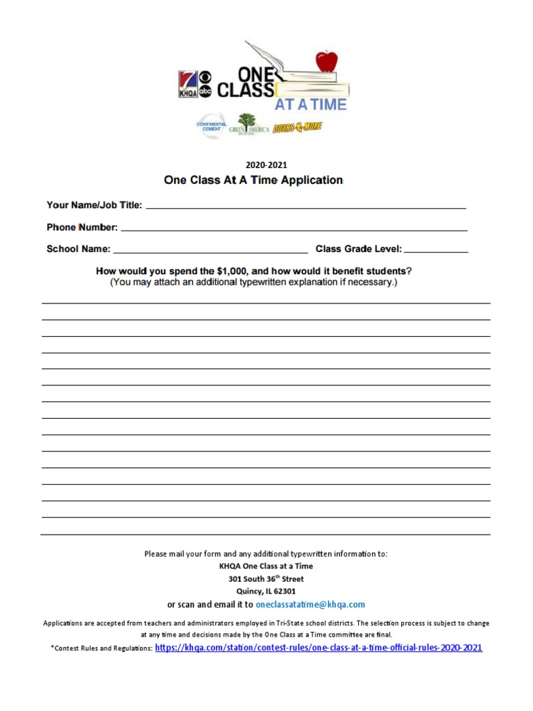 One Class at A Time Form 2020-2021 | PDF