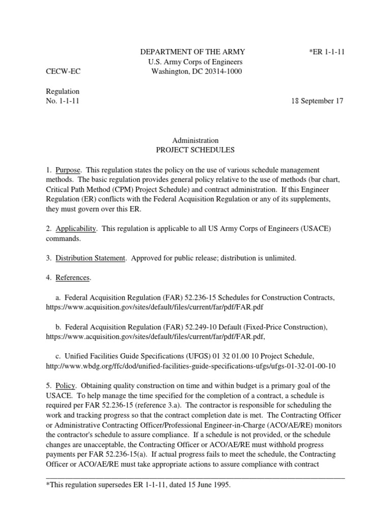USACE Project Schedules ER - 1-1-11 | PDF | United States Army Corps Of ...