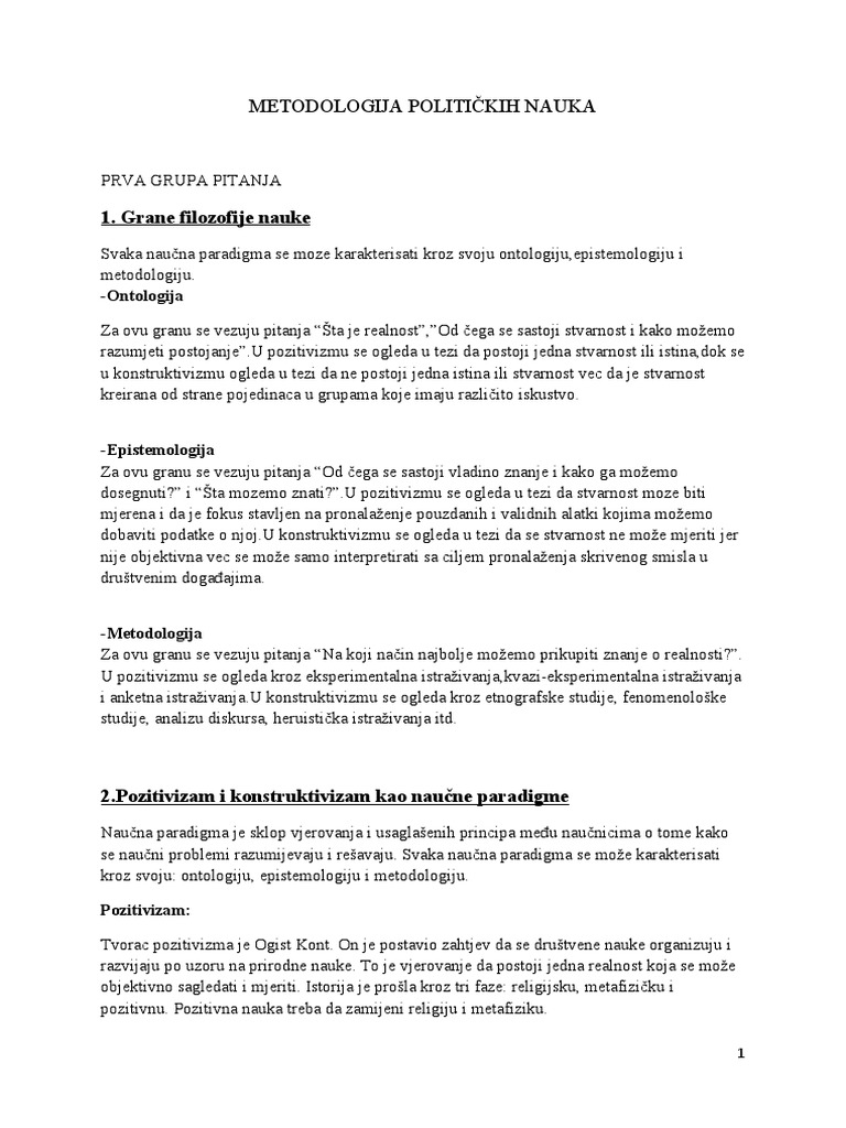 Metodologija Politckih Nauka - Skripta - 2018-2019 | PDF