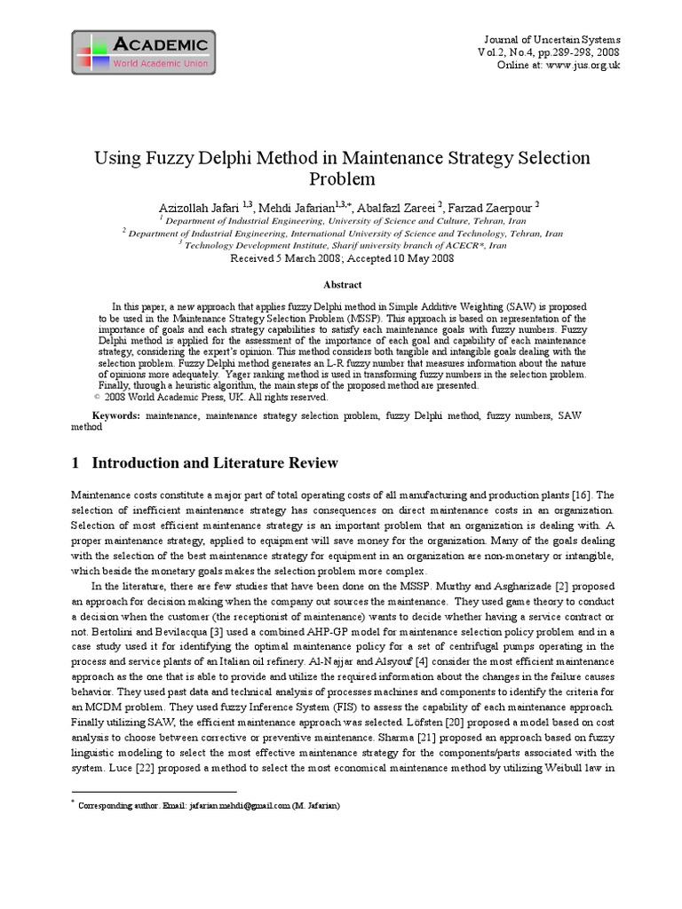 Using Fuzzy Delphi Method In Maintenance Pdf Pdf Fuzzy Logic Reliability Engineering 3997