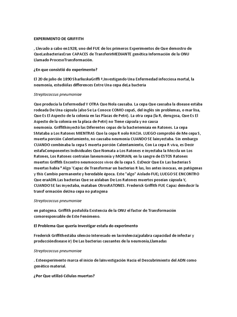 Explicacion EXPERIMENTO-DE-GRIFFITH PDF | PDF | Biología | Organismos